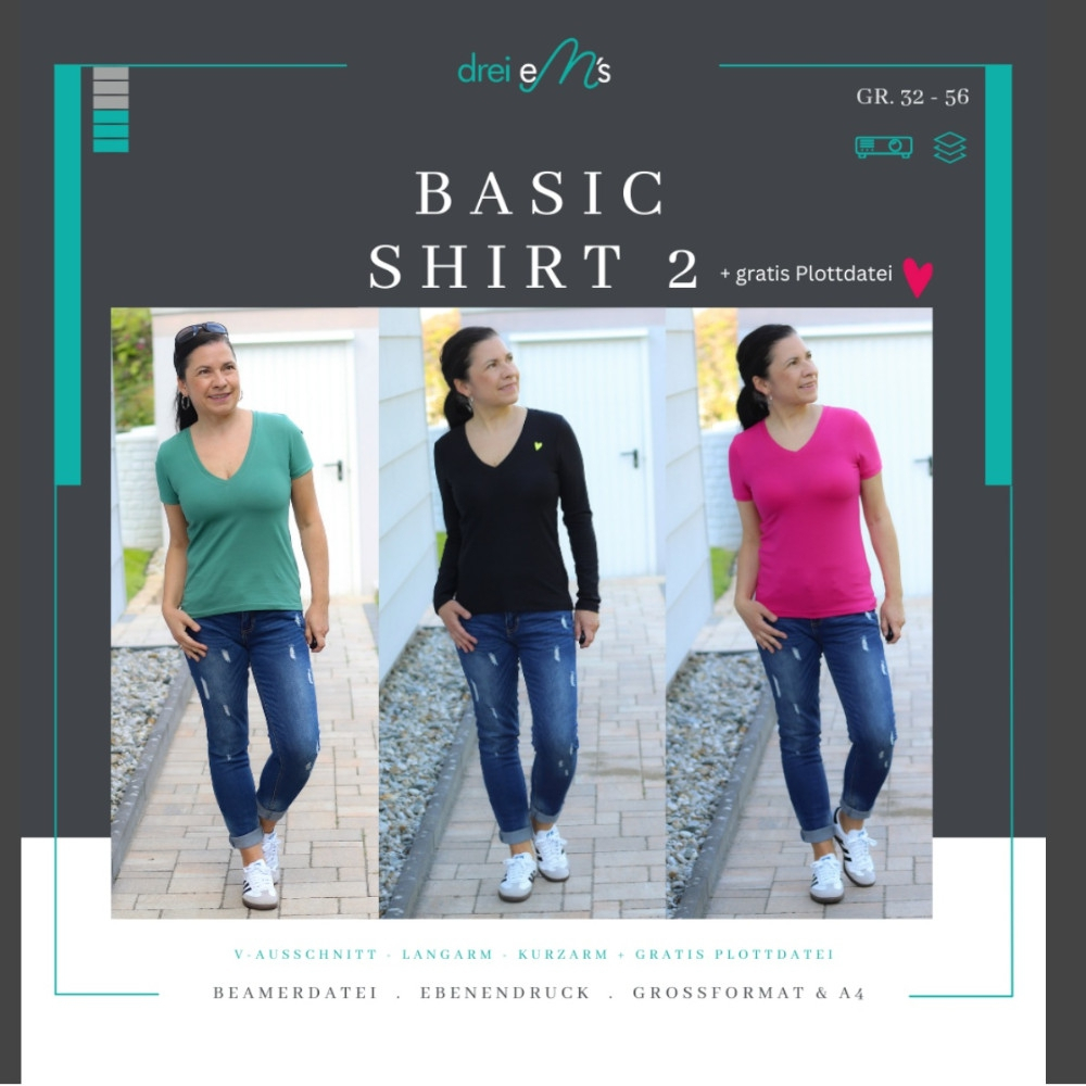 E-Book drei eM's Basic-Shirt 2 + Plotterdatei Heart | Stoffe Hemmers