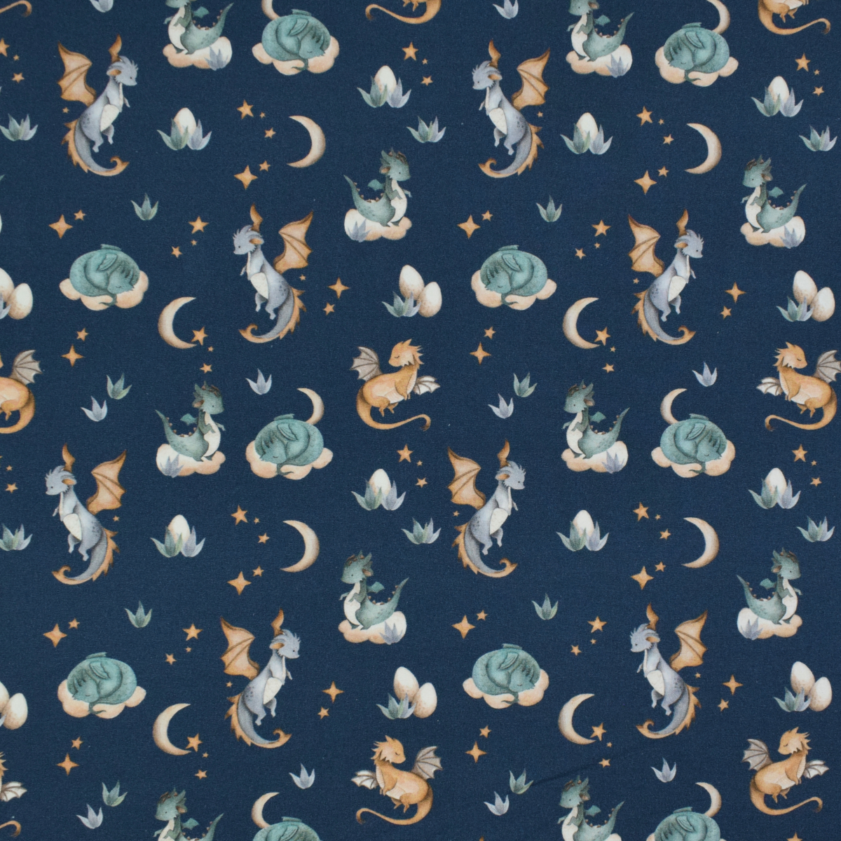 French Terry Little Dragons, dunkelblau | Stoffe Hemmers