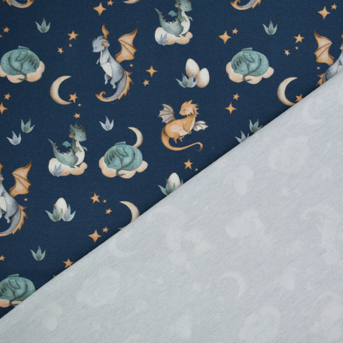 French Terry Little Dragons, dunkelblau | Stoffe Hemmers