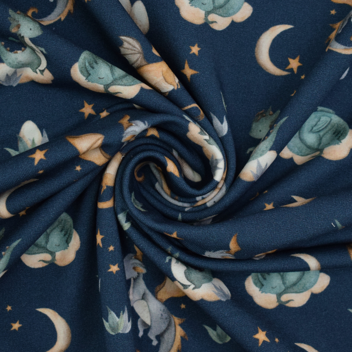 French Terry Little Dragons, dunkelblau | Stoffe Hemmers