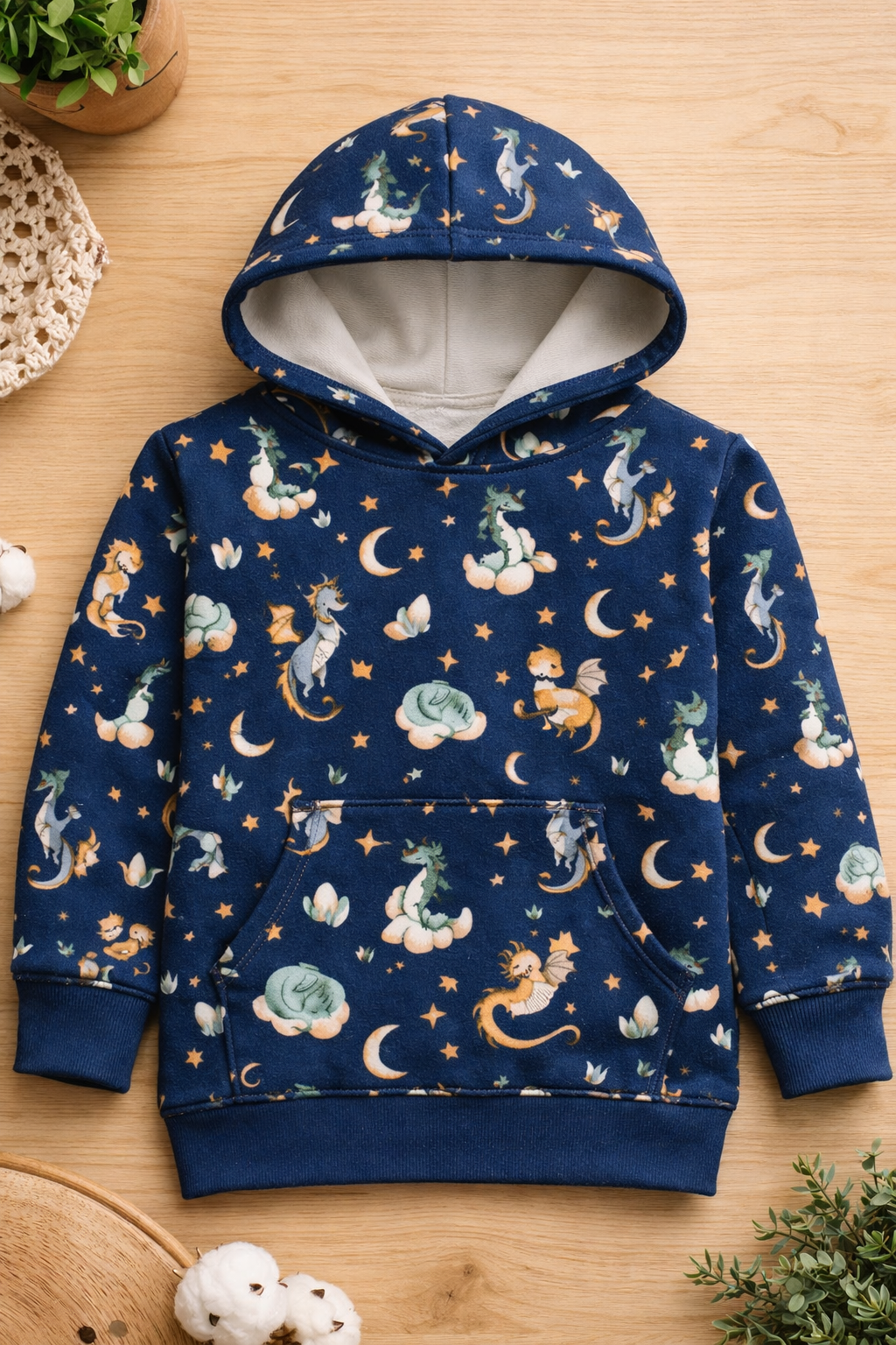 French Terry Little Dragons, dunkelblau | Stoffe Hemmers