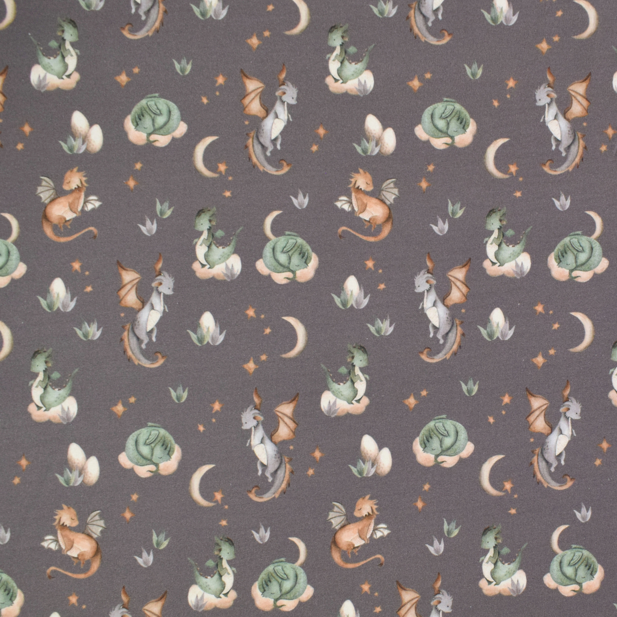 Tissu french terry Little Dragons, taupe | Tissus Hemmers