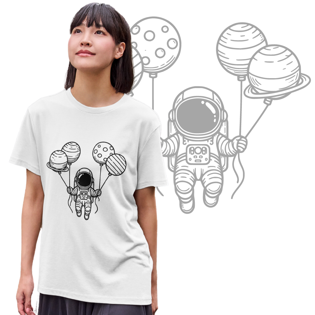 Plotterdatei Famafami Astronaut Planetenluftballons, german | Fabrics Hemmers