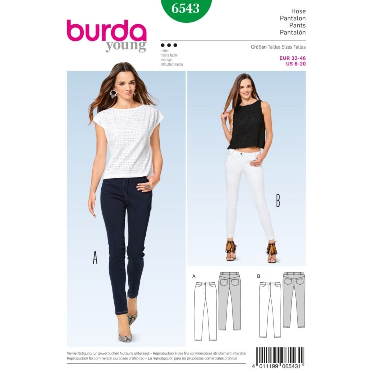 Patron Burda 6543 Pantalon étroit, jeans, en français | Tissus Hemmers
