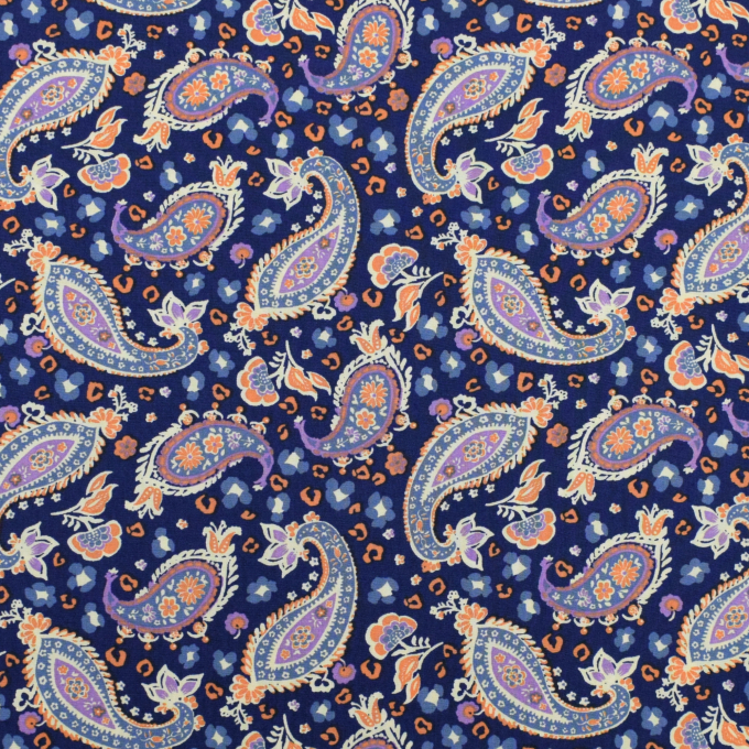 Tissu viscose motif cachemire Paisley Burda, bleu | Tissus Hemmers