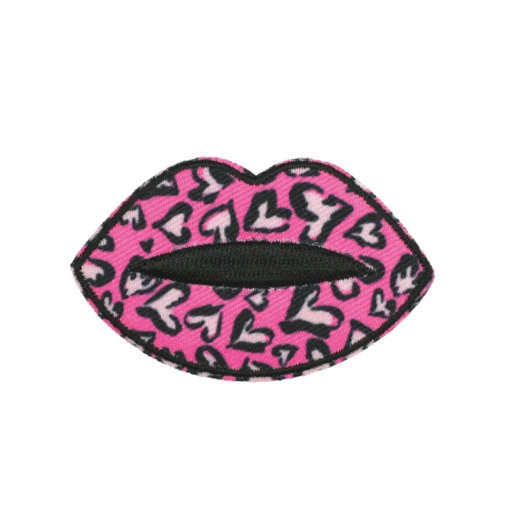 Patch écusson thermocollant Bouche Léopard, rose fuchsia | Tissus Hemmers
