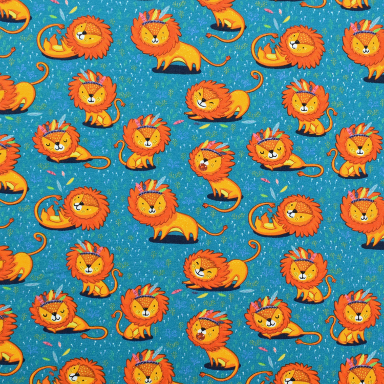 Tissu jersey de coton Lion Fräulein von Julie, turquoise | Tissus Hemmers
