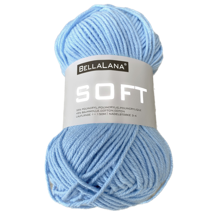 Pelote de laine polyacrylique & coton BellaLana SOFT, 50g, bleu clair ...