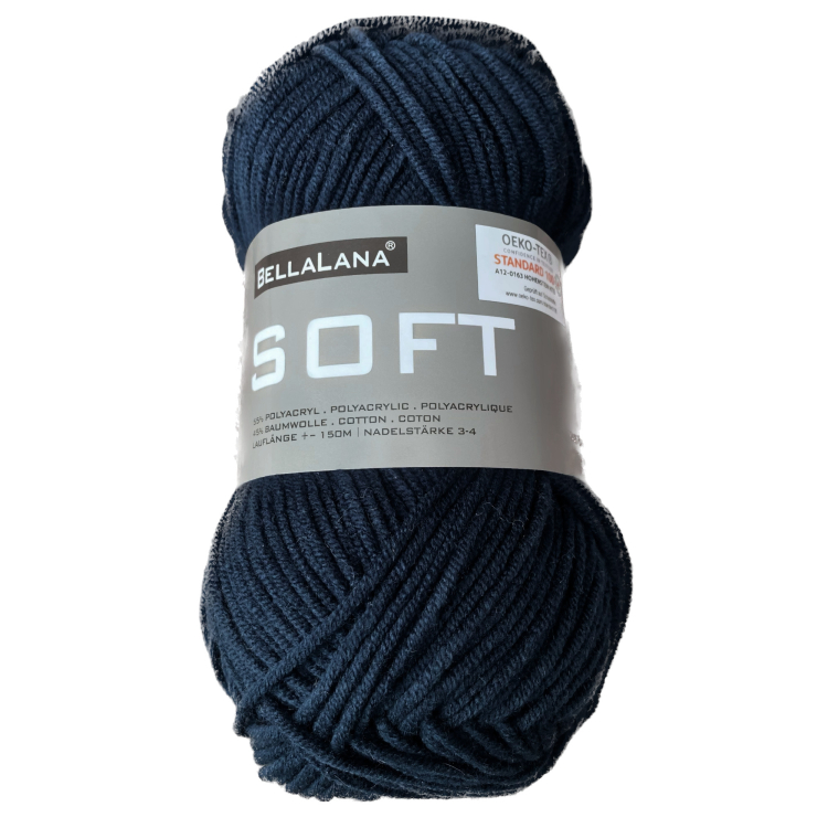 Pelote de laine polyacrylique & coton BellaLana SOFT, 50g, bleu marine ...
