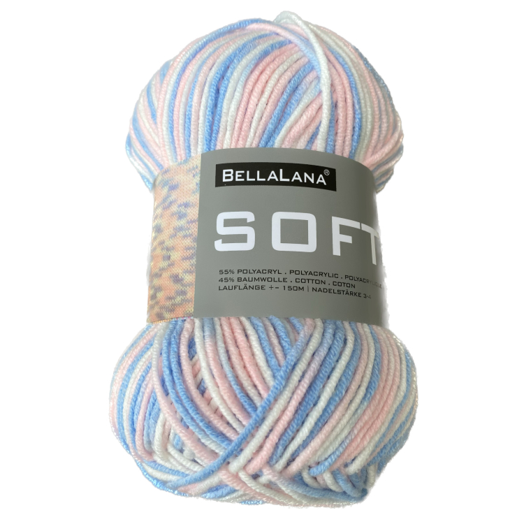 Pelote de laine polyacrylique & coton BellaLana SOFT, 50g, rose- blanc ...