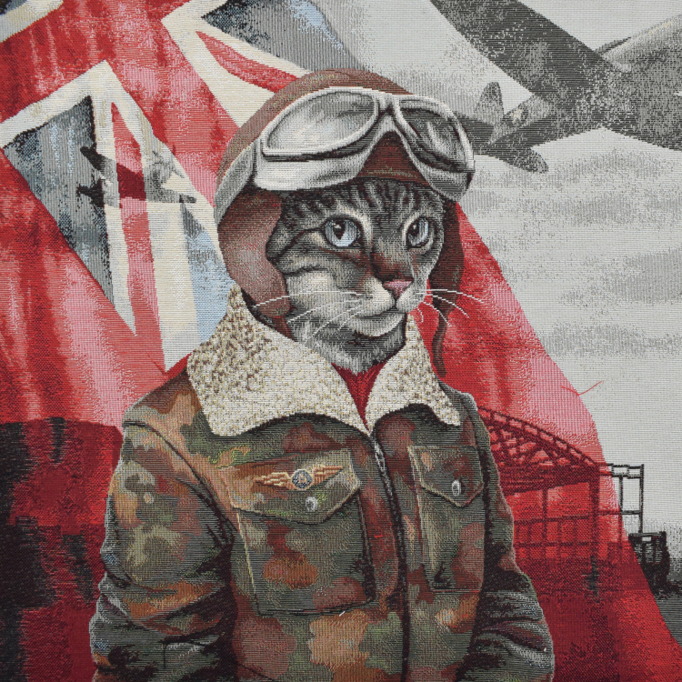 Tissu déco panneau gobelin Chat aviateur Flying Cat, 46 x 46 cm | Tissus Hemmers