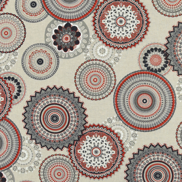 Decoration fabric half panama Mandala, natural, red | Fabrics Hemmers