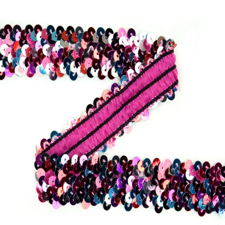Elastic Sequined border 30 mm, pink-rosé-light blue-silver | Fabrics ...