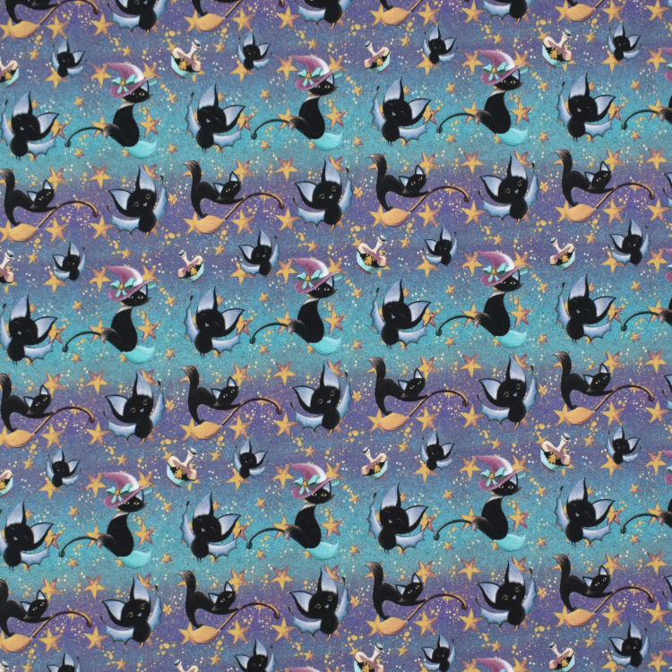 French Terry Bats and Cats, turquoise | Stoffen Hemmers