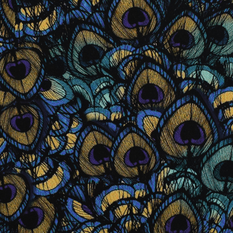 French Terry Peacock feathers, black | Fabrics Hemmers