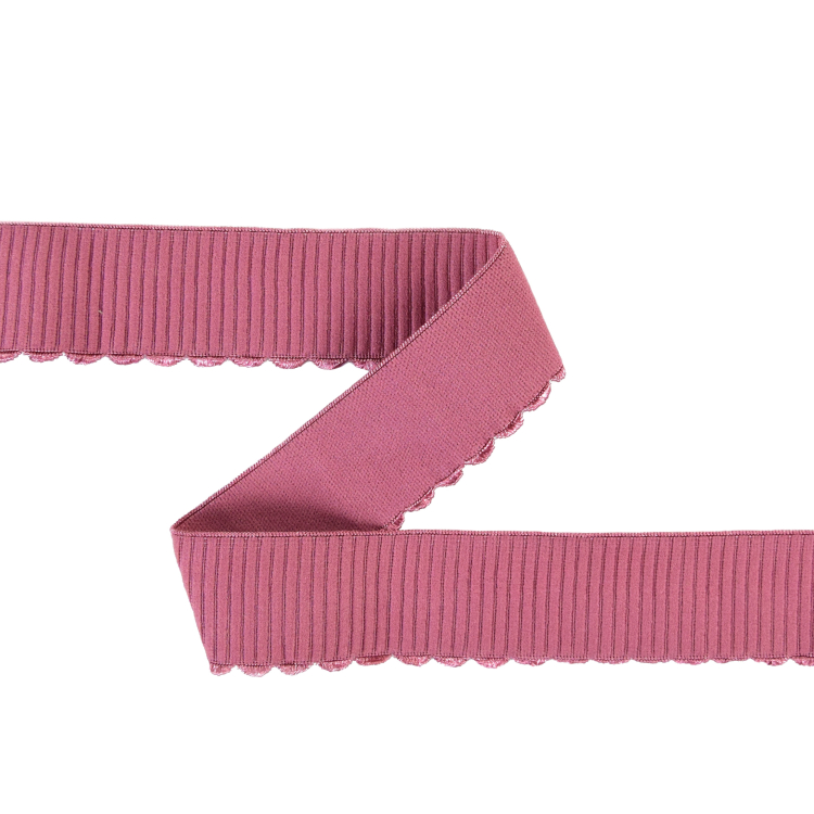 Elastic ribbon with embroidery border 38 mm, dusty pink | Fabrics Hemmers