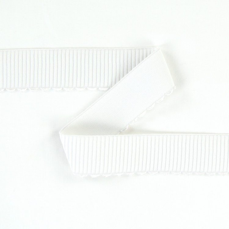 Elastic ribbon with embroidery border 38 mm, white | Fabrics Hemmers