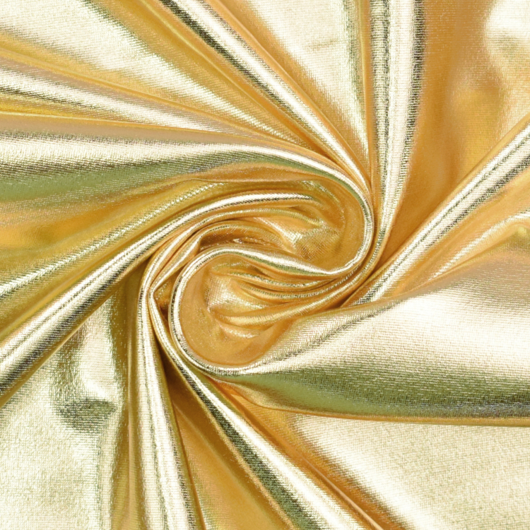 Échantillon:Tissu lamé jersey stretch effet vinyle, doré | Tissus Hemmers