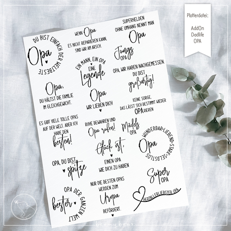 Plotterdatei beemybear Dadlife Add on Opa, german | Fabrics Hemmers