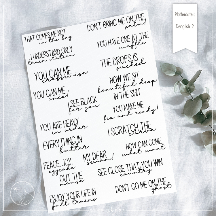 Plotterdatei beemybear Denglish 2 | Stoffe Hemmers