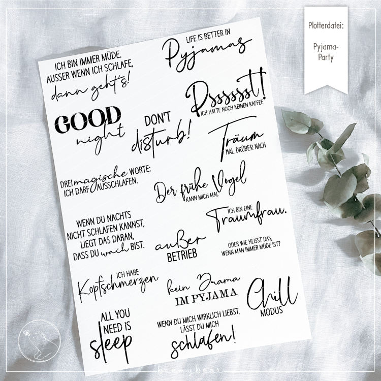 Plotterdatei beemybear Pyjama-Party | Stoffe Hemmers