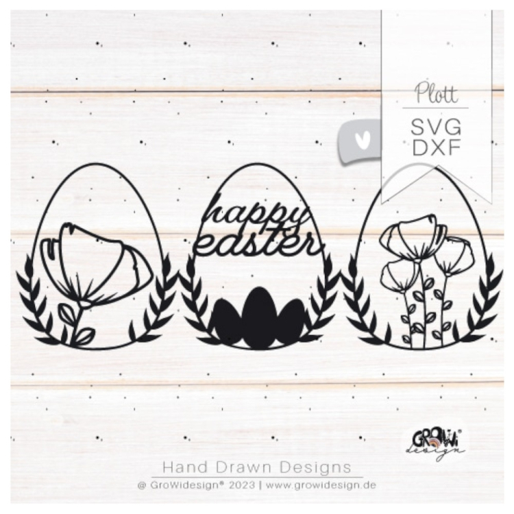 Plotterdatei GroWiDesign Happy Easter Ostereier, german | Fabrics Hemmers