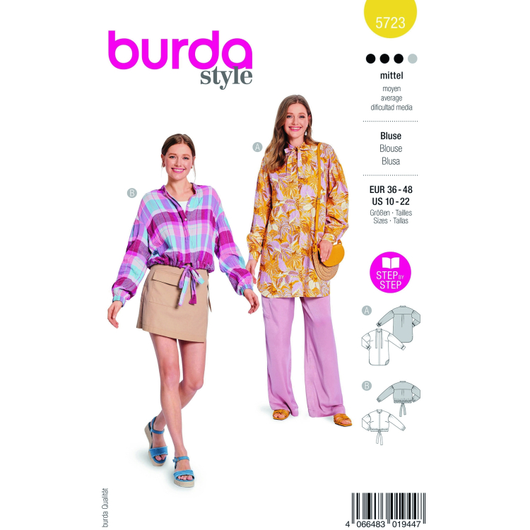 Sewing pattern Burda Blouse 5723, Pants, En/Ger/Fr | Fabrics Hemmers