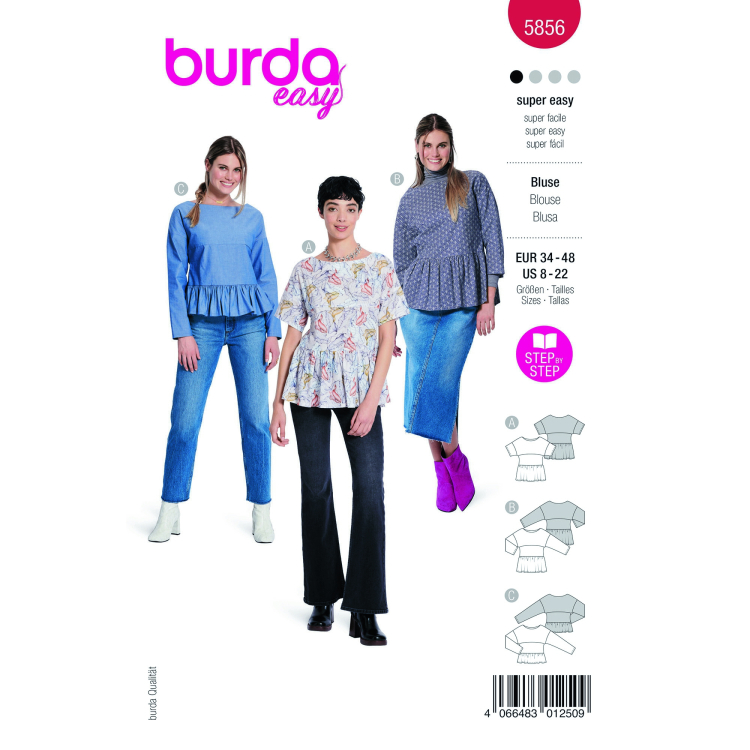 Naaipatroon blouse , Burda 5856, Dui/En/Fr | Stoffen Hemmers