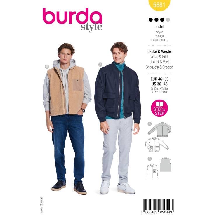 Schnittmuster Jacke & Weste Herren, Burda 5681 | Stoffe Hemmers