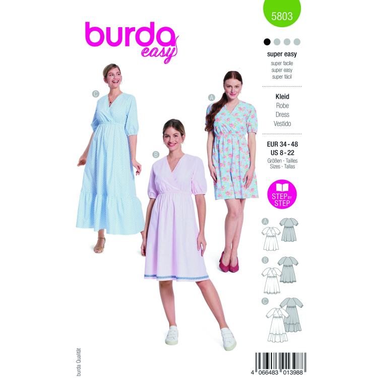 Sewing pattern dress, Burda 5803, En/Ger/Fr | Fabrics Hemmers