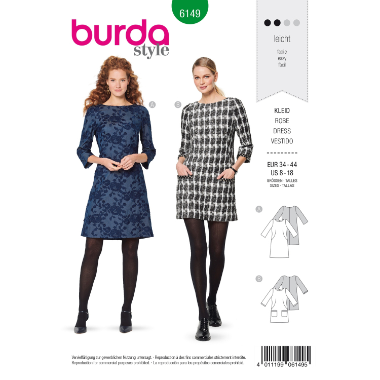 Naaipatroon jurk, Burda 6149, Dui/En/Fr | Stoffen Hemmers