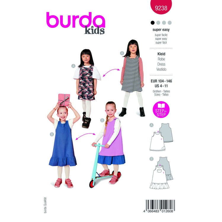 Sewing pattern dress, Burda Kids 9238, En/Ger/Fr | Fabrics Hemmers