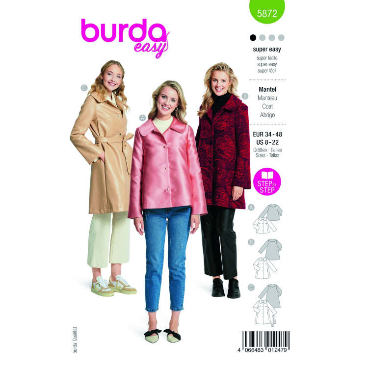 Patron Burda 5872 manteau & veste femme, en français | Tissus Hemmers