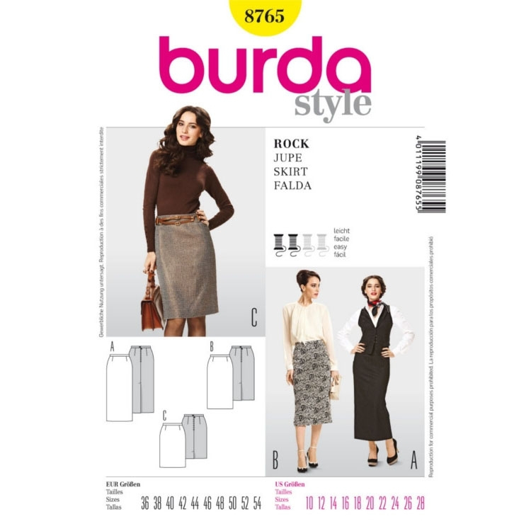 Paper Pattern Skirt, Burda 8765, En/Ger/Fr | Fabrics Hemmers