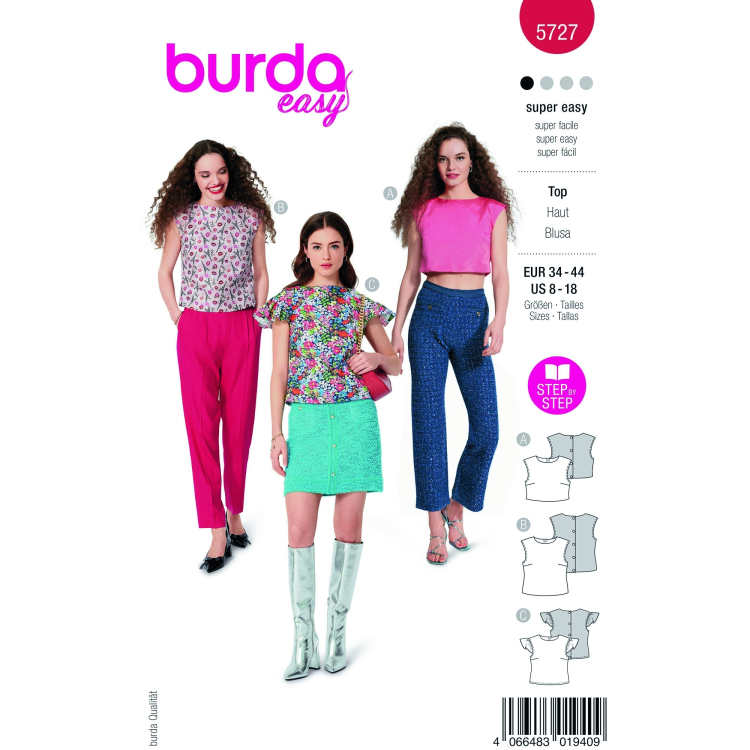 Sewing pattern Burda 5727 Top, En/Ger/Fr | Fabrics Hemmers