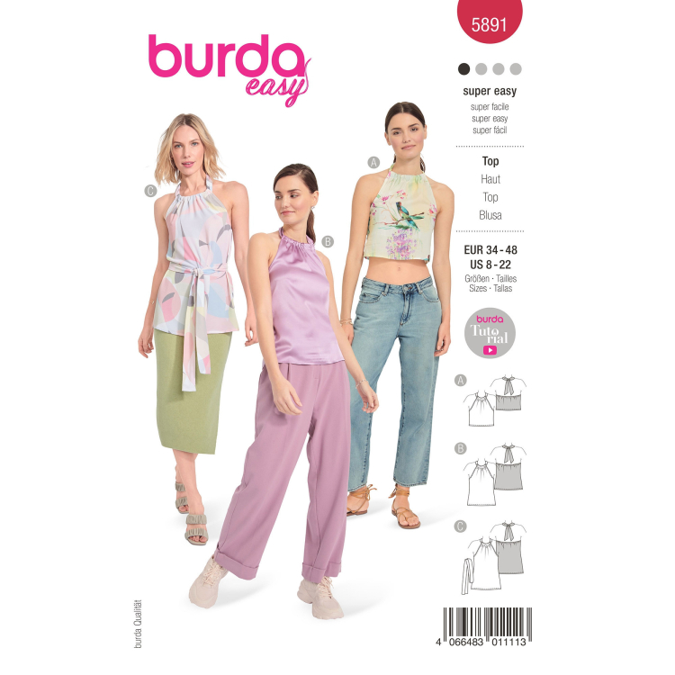 Sewing pattern top, Burda 5891, En/Ger/Fr | Fabrics Hemmers