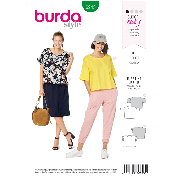 Sewing pattern top, Burda 6243, En/Ger/Fr | Fabrics Hemmers