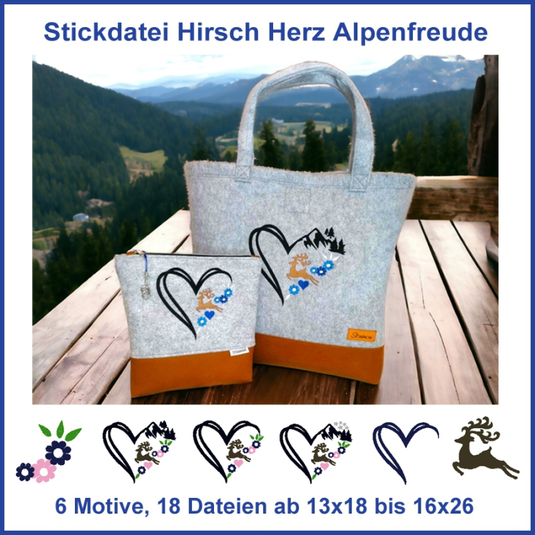 Stickdatei Rock Queen Hirsch Herzen Alpenfreunde | Stoffe Hemmers