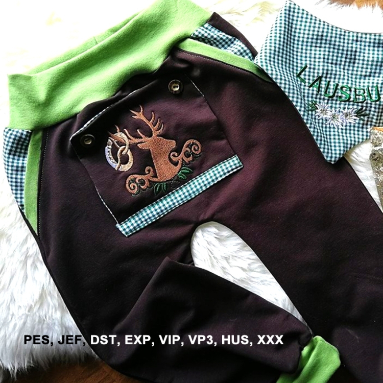 Stickdatei Rock Queen Hirsch mit Breze | Stoffe Hemmers