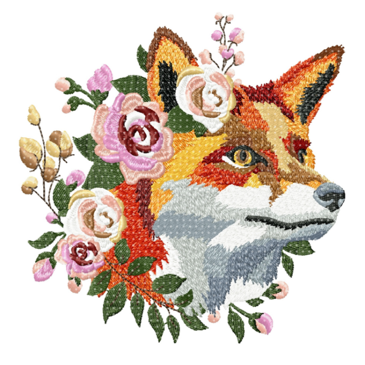 Fichier modèle broderie Renard avec couronne de fleurs Stickzebra ...