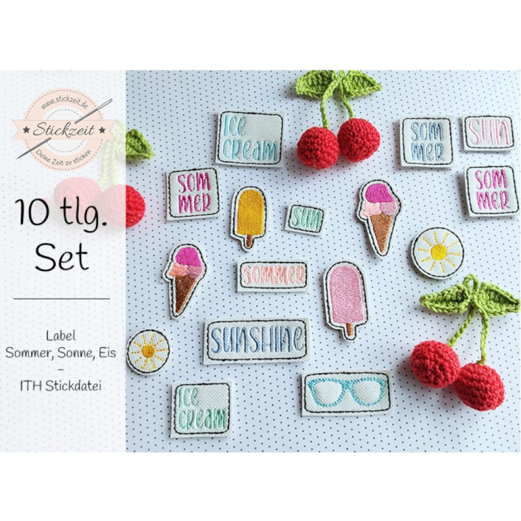Stickdatei Stickzeit Label Sommer Sonne Eis ITH | Stoffe Hemmers