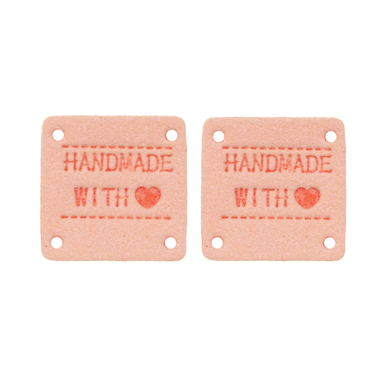 Velour Label Handmade with Love Quadrat, apricot | Stoffe Hemmers