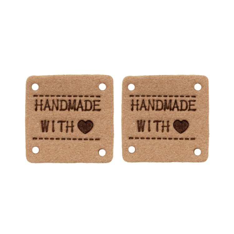 Velour Label Handmade with Love Quadrat, hellbraun | Stoffe Hemmers