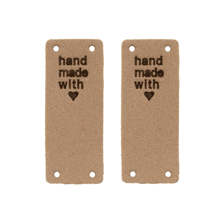 Velour Label Handmade with Love Rechteck, beige | Stoffe Hemmers